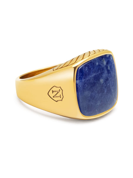 Gentleman's Gold Signet Ring with Blue Dumortierite – Nialaya